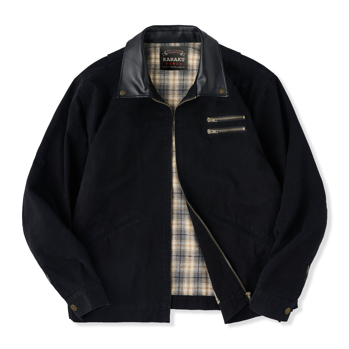 칼라 소재전환 체크무늬 디트로이트 워크자켓 – Karaku KR