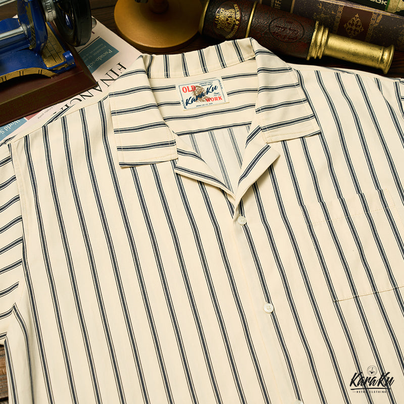 트리플 스트라이프 무늬 오픈카라 워크 셔츠 – Karaku KR