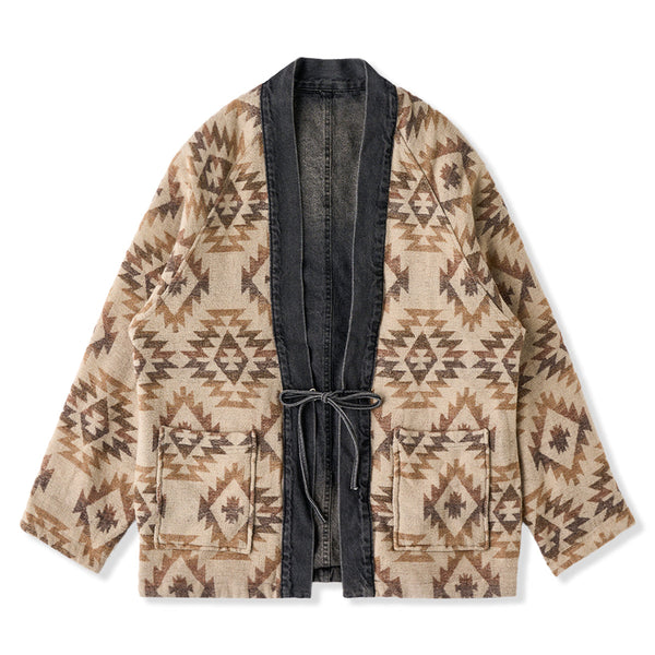 워시드 데님 & 에스닉 패턴 리버서블 전통×현대 스타일 한텐 – Karaku KR