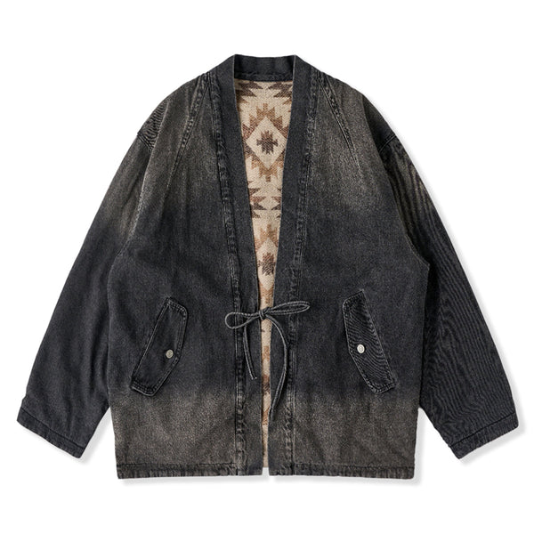 워시드 데님 & 에스닉 패턴 리버서블 전통×현대 스타일 한텐 – Karaku KR