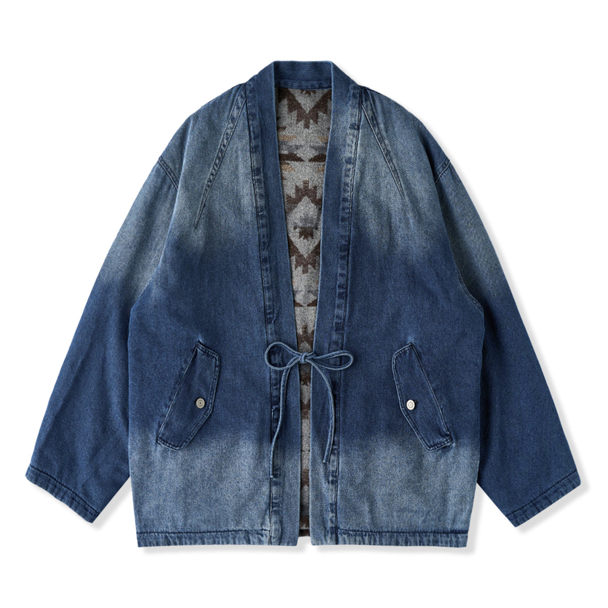 워시드 데님 & 에스닉 패턴 리버서블 전통×현대 스타일 한텐 – Karaku KR