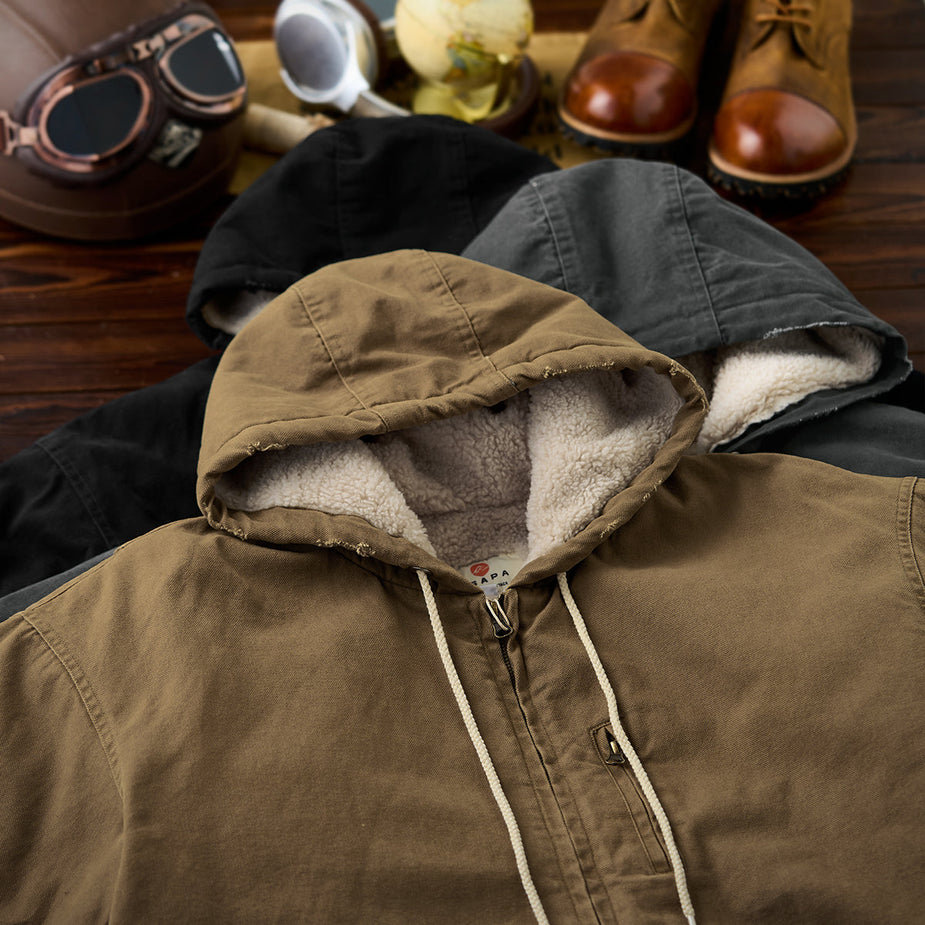 3컬러 보아 안감 코튼 캔버스 워크 후드 자켓 – Karaku KR