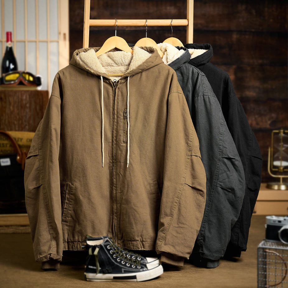 3컬러 보아 안감 코튼 캔버스 워크 후드 자켓 – Karaku KR