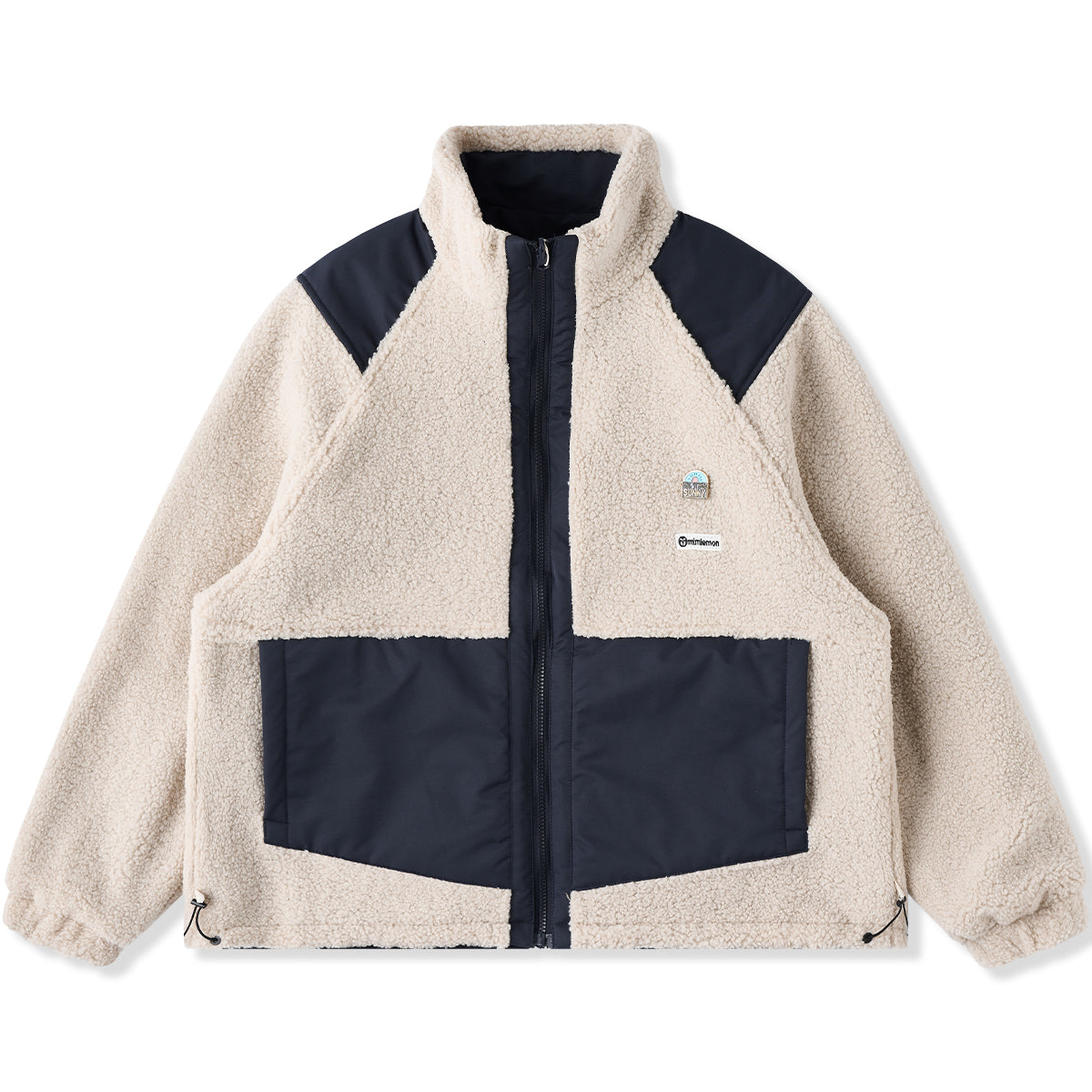 리버서블 사양 무지 & 보아 배색 이종 소재 콤비 스탠드 칼라 자켓 – Karaku KR