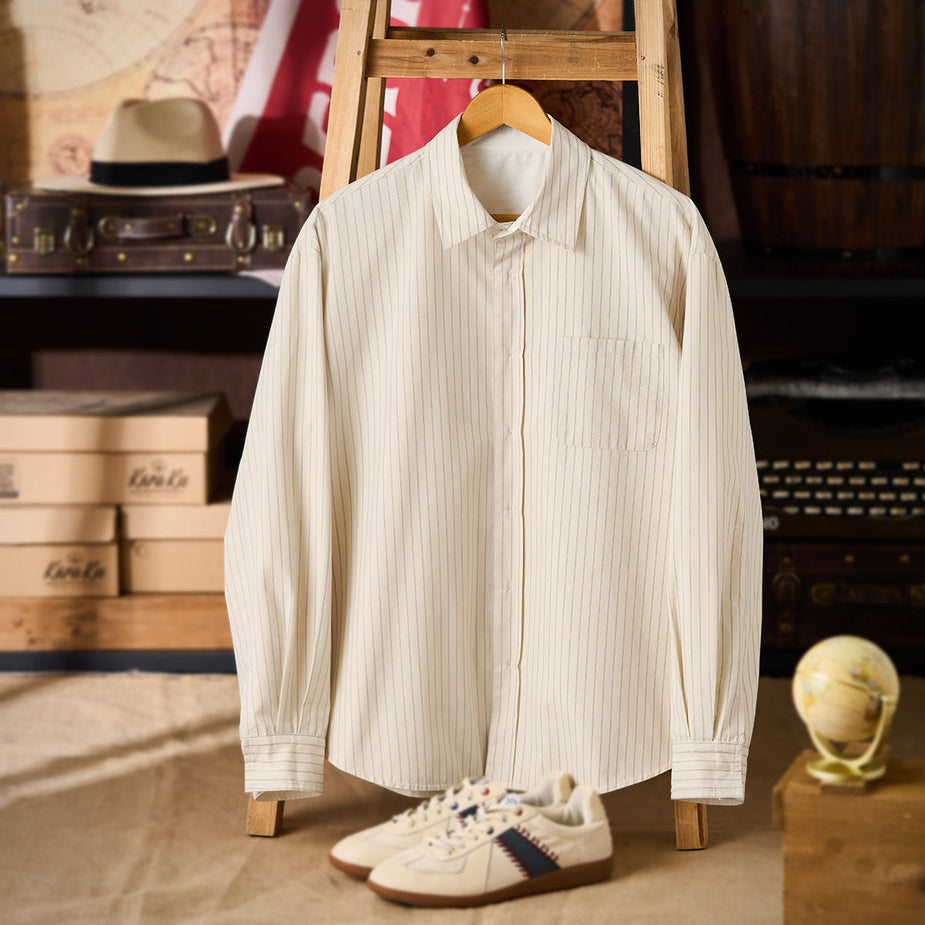 【사전예약】빨간 매듭 끈 무지×스트라이프 리버서블 롱슬리브 셔츠 – Karaku KR
