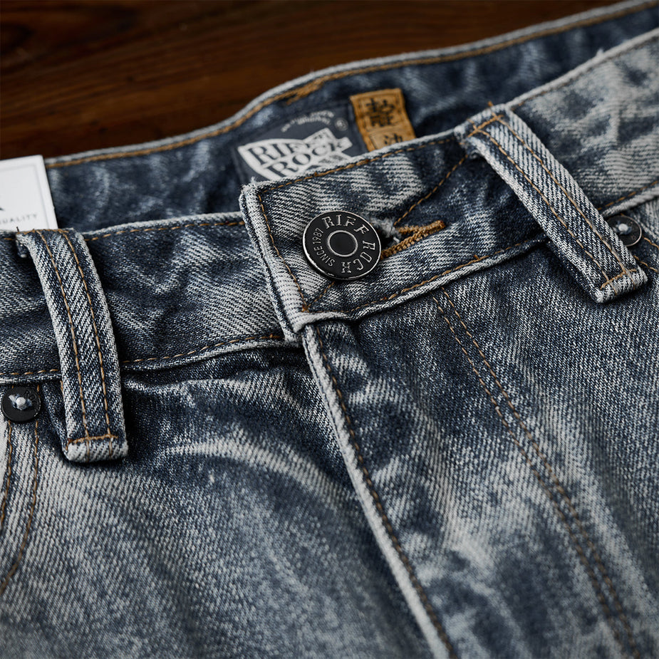 워싱 & 데미지 가공 빈티지 스트레이트 데님 팬츠 – Karaku KR