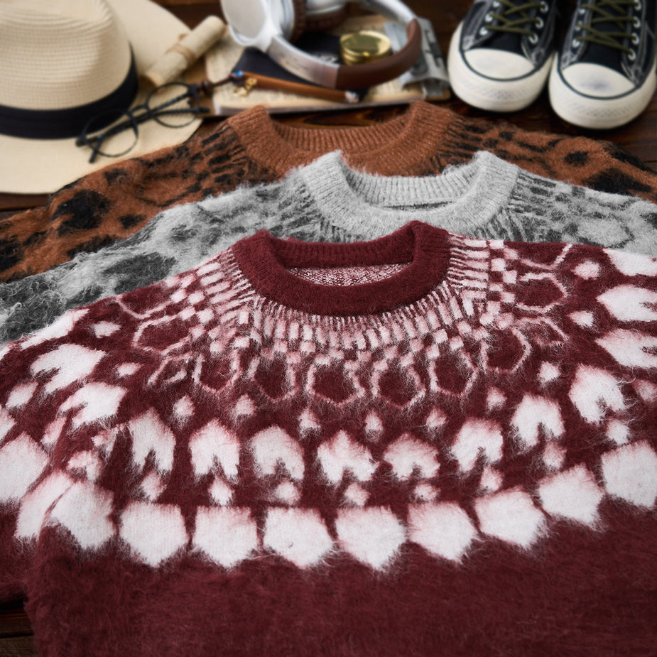 4컬러 기하학 패턴 자카드 니트 크루넥 스웨터 – Karaku KR